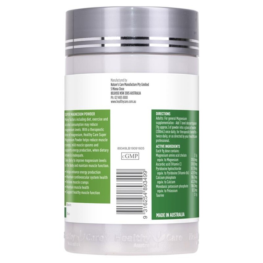 (PRE ORDER) Healthy Care Super Magnesium Powder 200g shelf life 2yrs